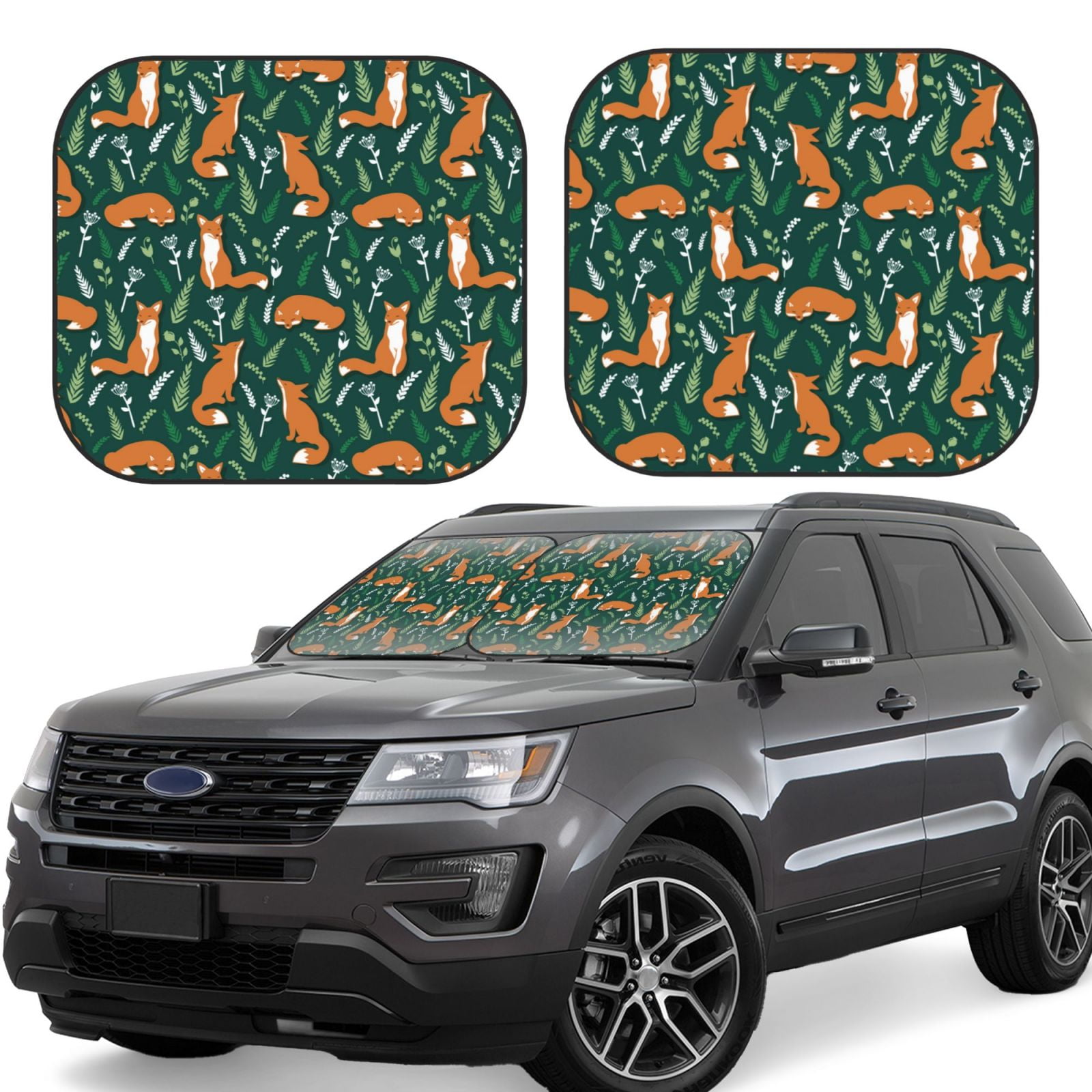 2 Piece Car Windshield Sun Shade - Fox Green Plants Foldable Front Car ...