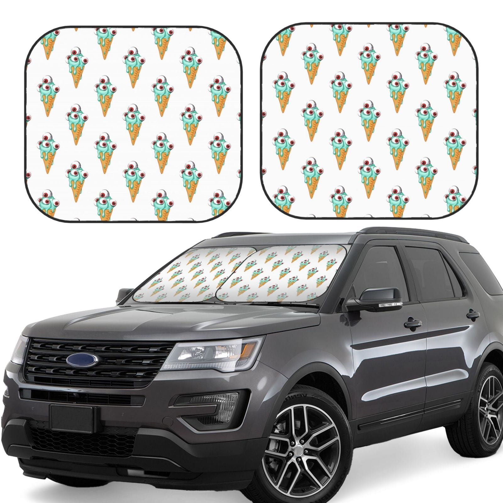 2 Piece Car Windshield Sun Shade - Fun Green Ice Cream Print Foldable ...