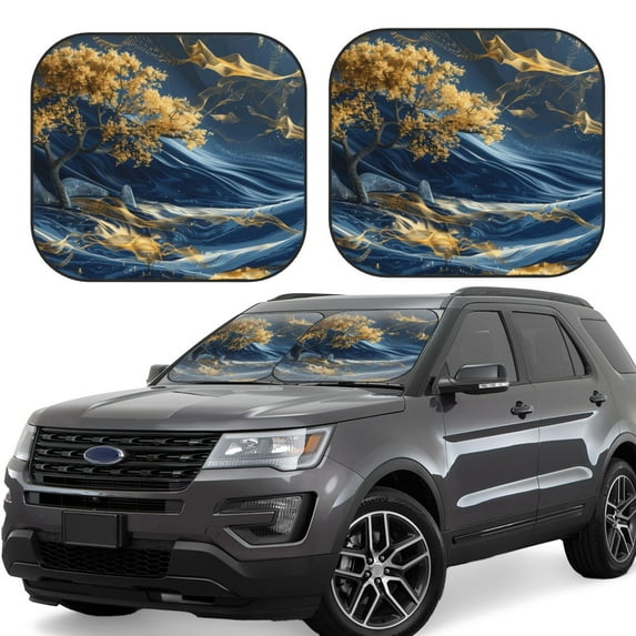 2 Piece Car Windshield Sun Shade - Golden Fantasy Landscape Foldable ...