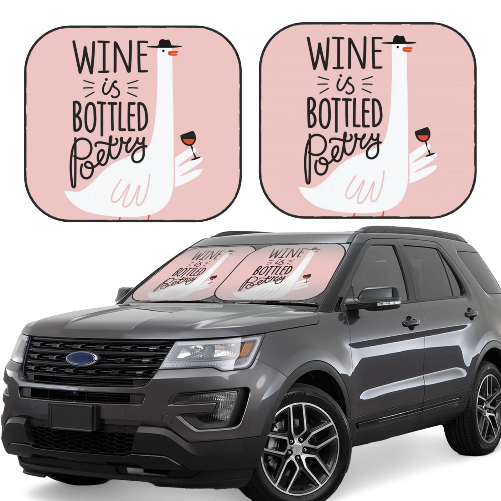 2 Piece Car Windshield Sun Shade - Goose Holding Wineglass With Red ...