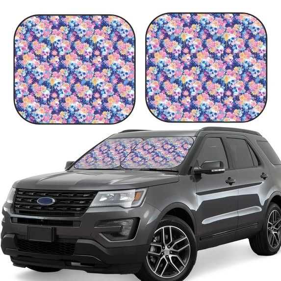 2 Piece Car Windshield Sun Shade - Graffiti Style Skull Flower Foldable ...