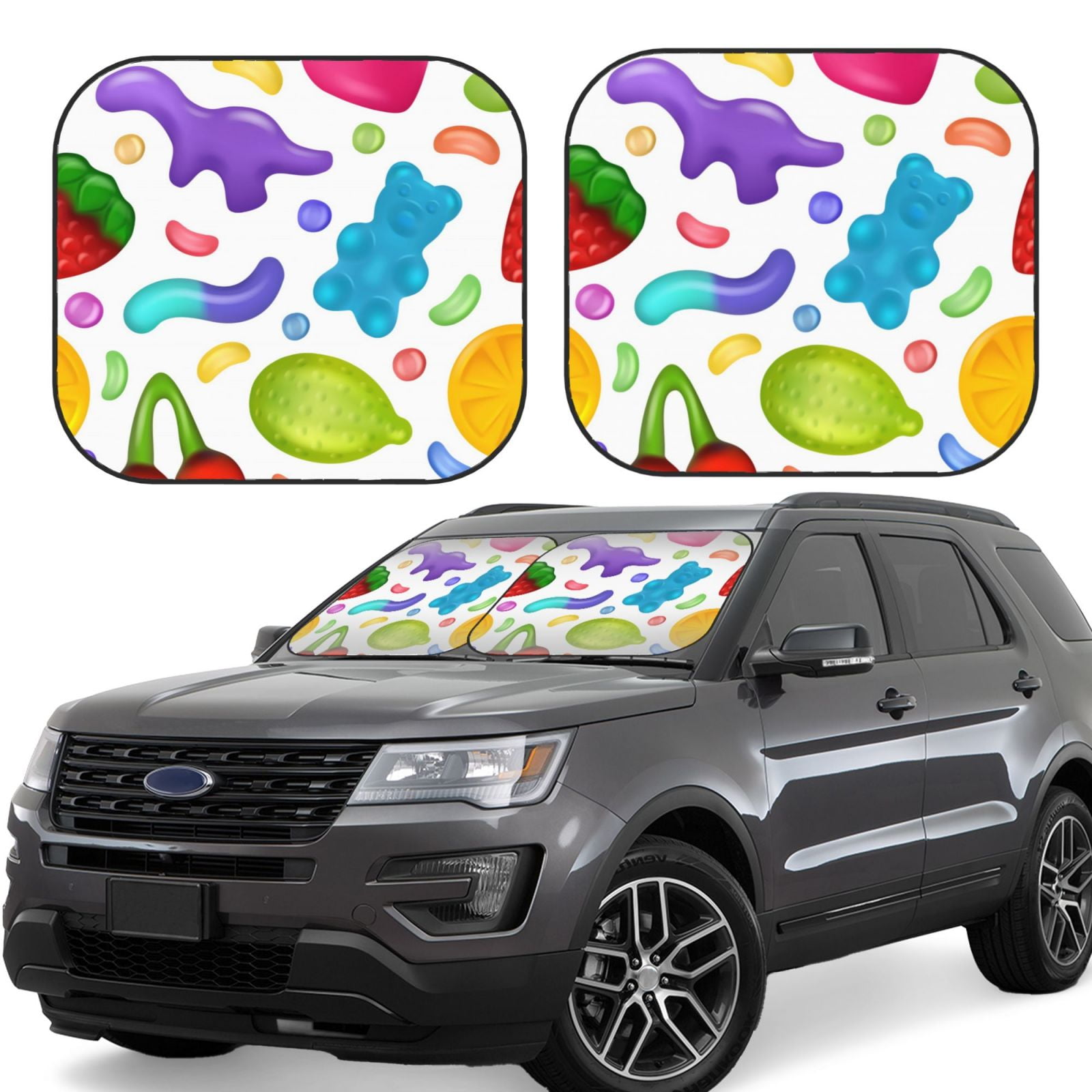 2 Piece Car Windshield Sun Shade - Gummy Candy Pattern Foldable Front ...