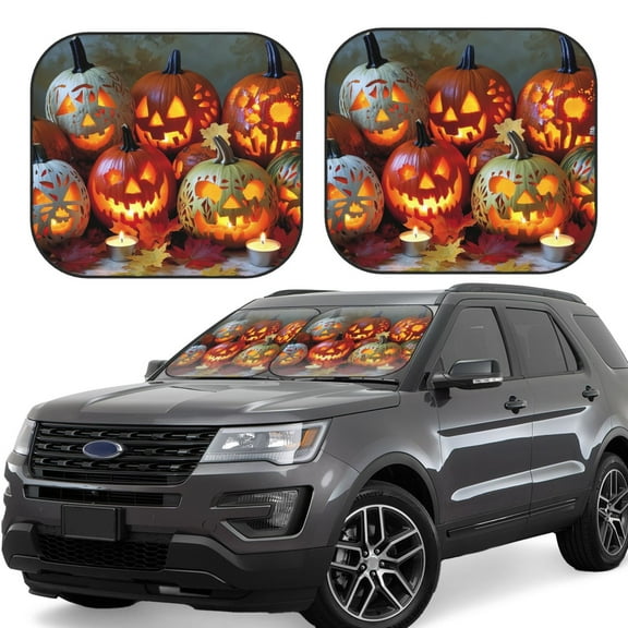 2 Piece Car Windshield Sun Shade - ghost halloween bat Foldable Front ...
