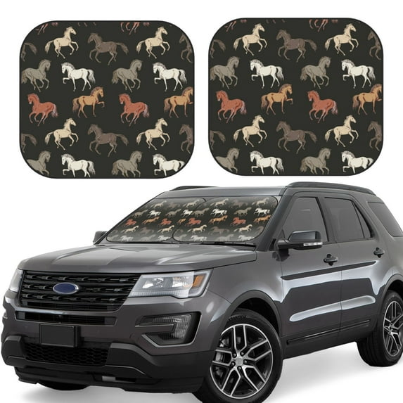 2 Piece Car Windshield Sun Shade - Hand Drawn Modern Cool Horse_A ...