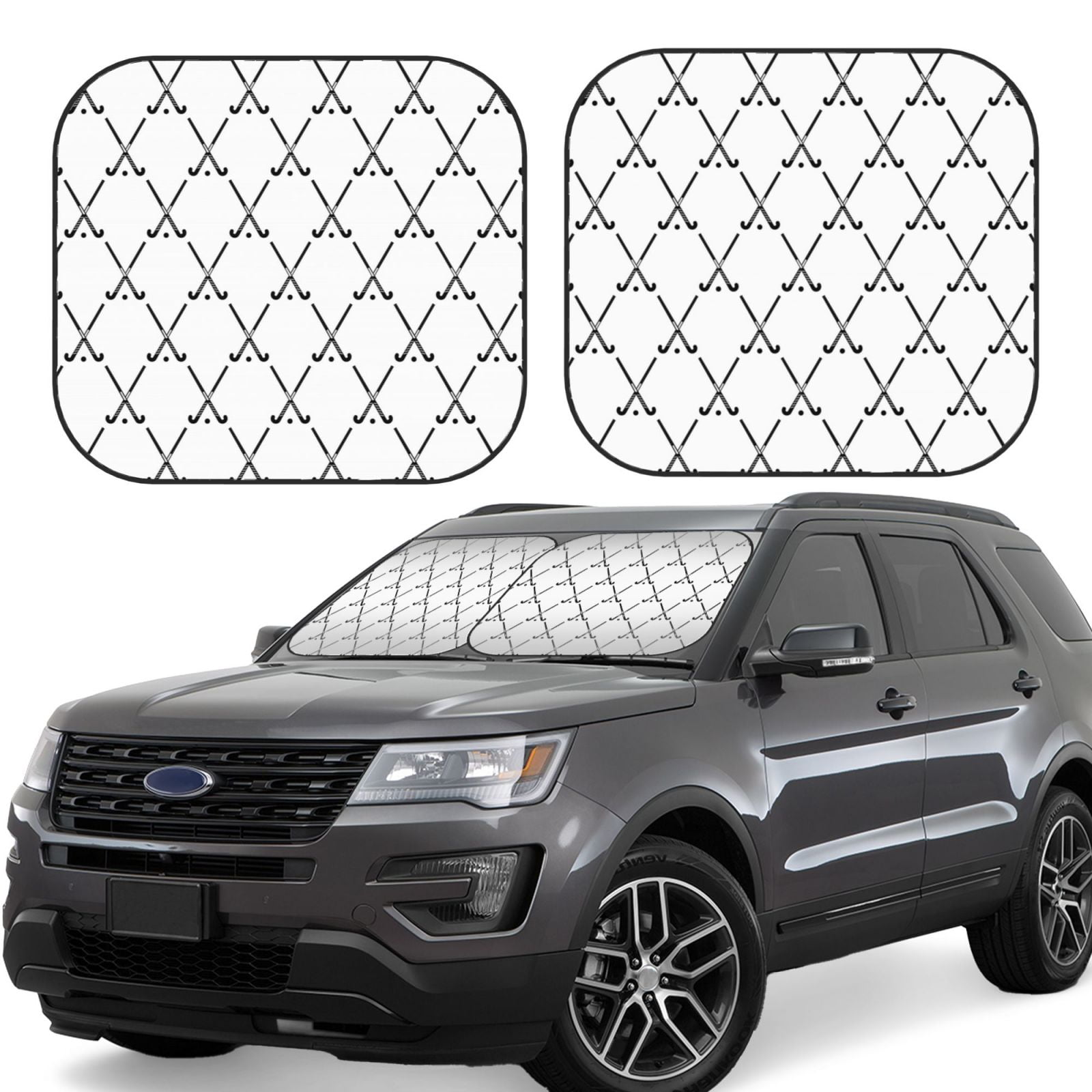 2 Piece Car Windshield Sun Shade - Hockey Stick black Foldable Front ...