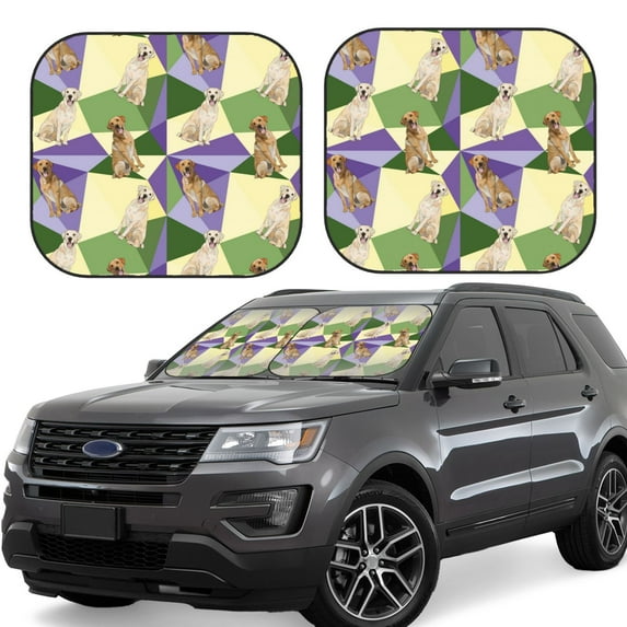 2 Piece Car Windshield Sun Shade - Labrador Retriever Dog Green Purple ...