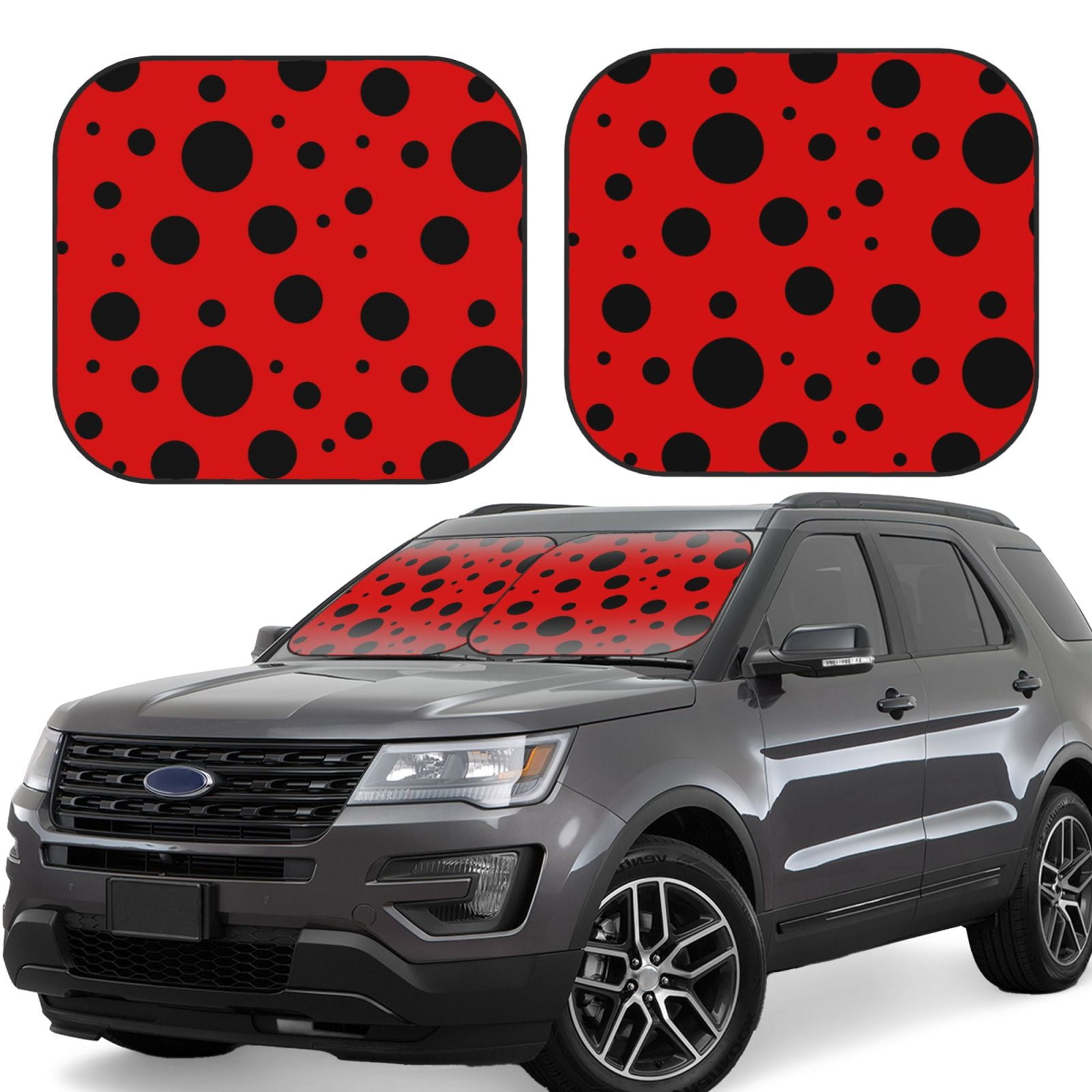 2 Piece Car Windshield Sun Shade - Ladybug Pattern Foldable Front Car ...