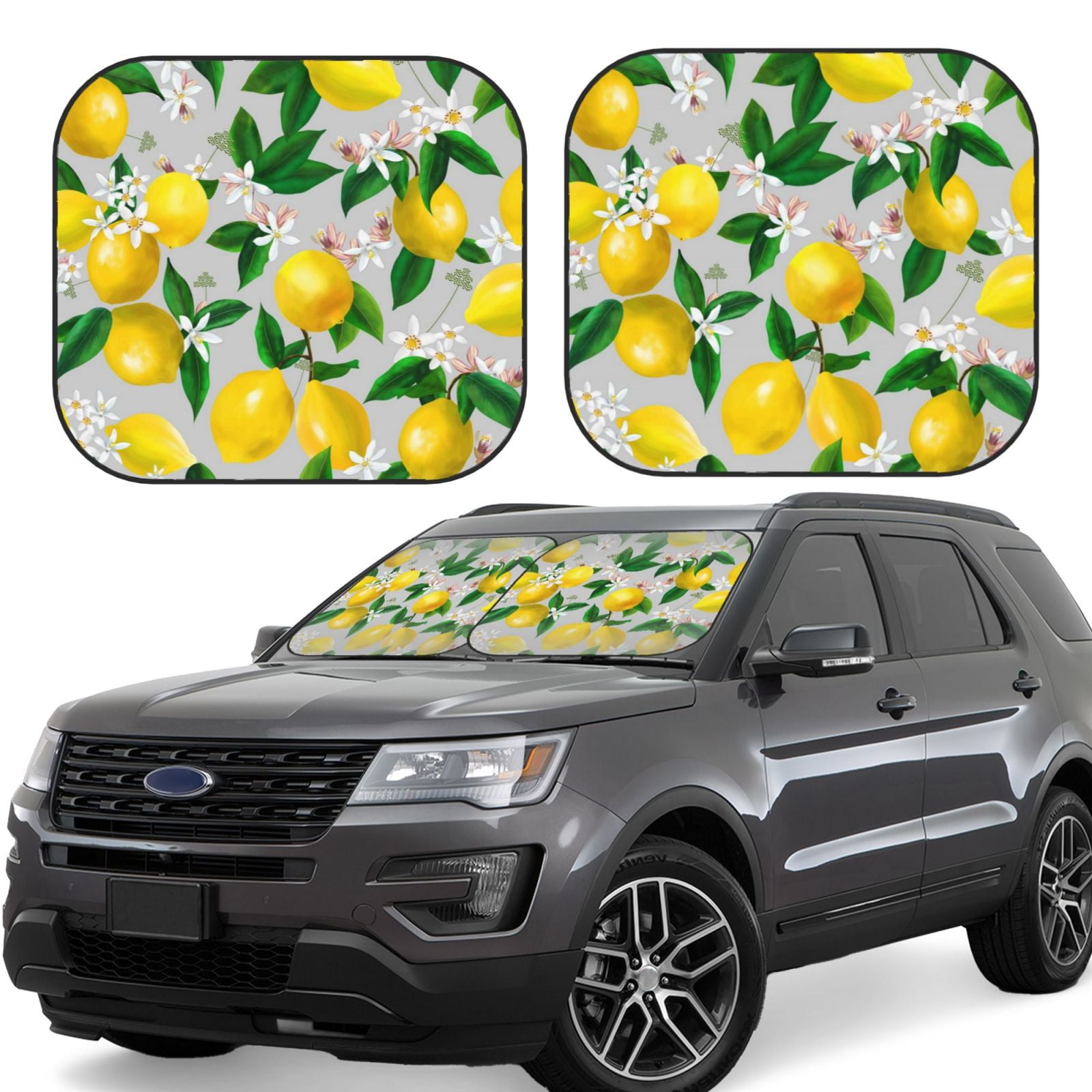 2 Piece Car Windshield Sun Shade - Lemon Oil Painting Effect Foldable ...
