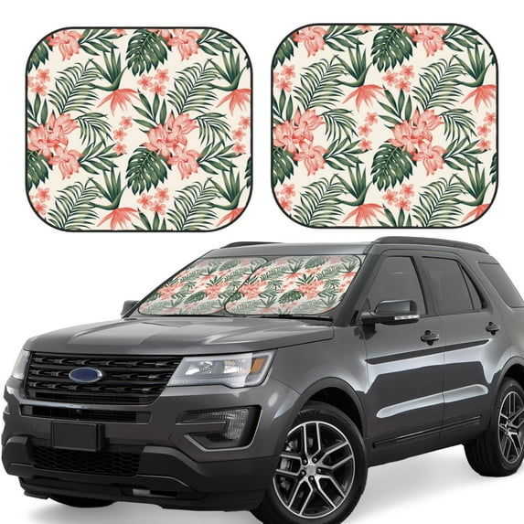 2 Piece Car Windshield Sun Shade - Lilies Flowers Pine Green Leaves ...