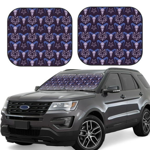 2 Piece Car Windshield Sun Shade - Magic Cartoon Cool Goat Head Stars ...