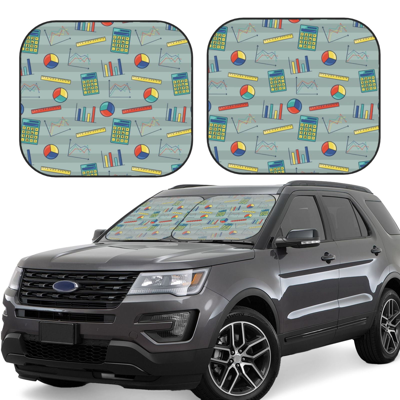 2 Piece Car Windshield Sun Shade - Math Print Ruler Calculator Foldable ...