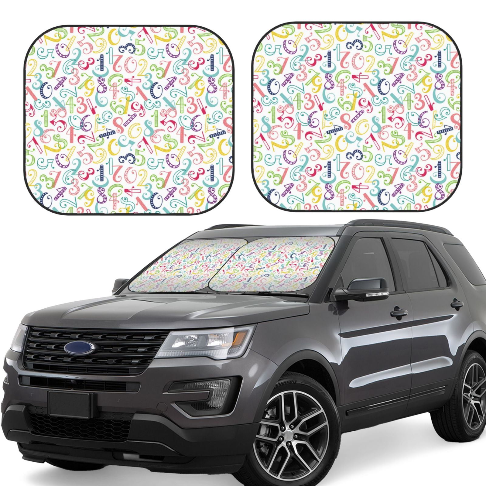2 Piece Car Windshield Sun Shade - Numbers Math Color Foldable Front ...