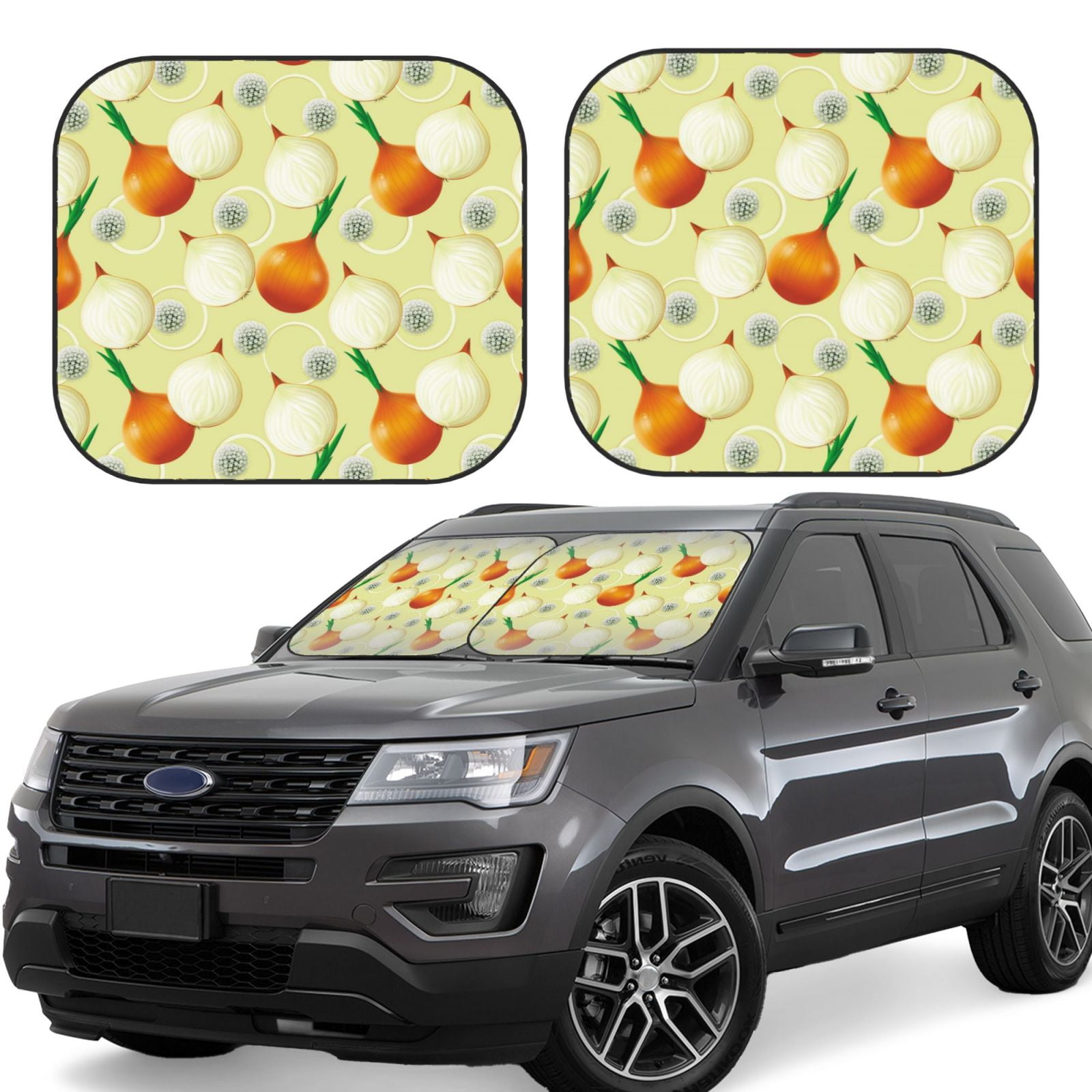 2 Piece Car Windshield Sun Shade - Onion Pattern Flower Foldable Front ...