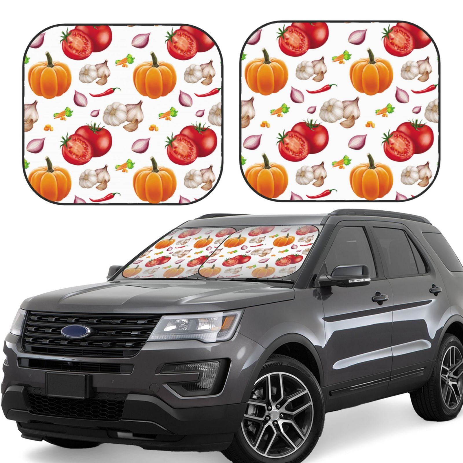 2 Piece Car Windshield Sun Shade - Onion Pumpkin Garlic Foldable Front ...