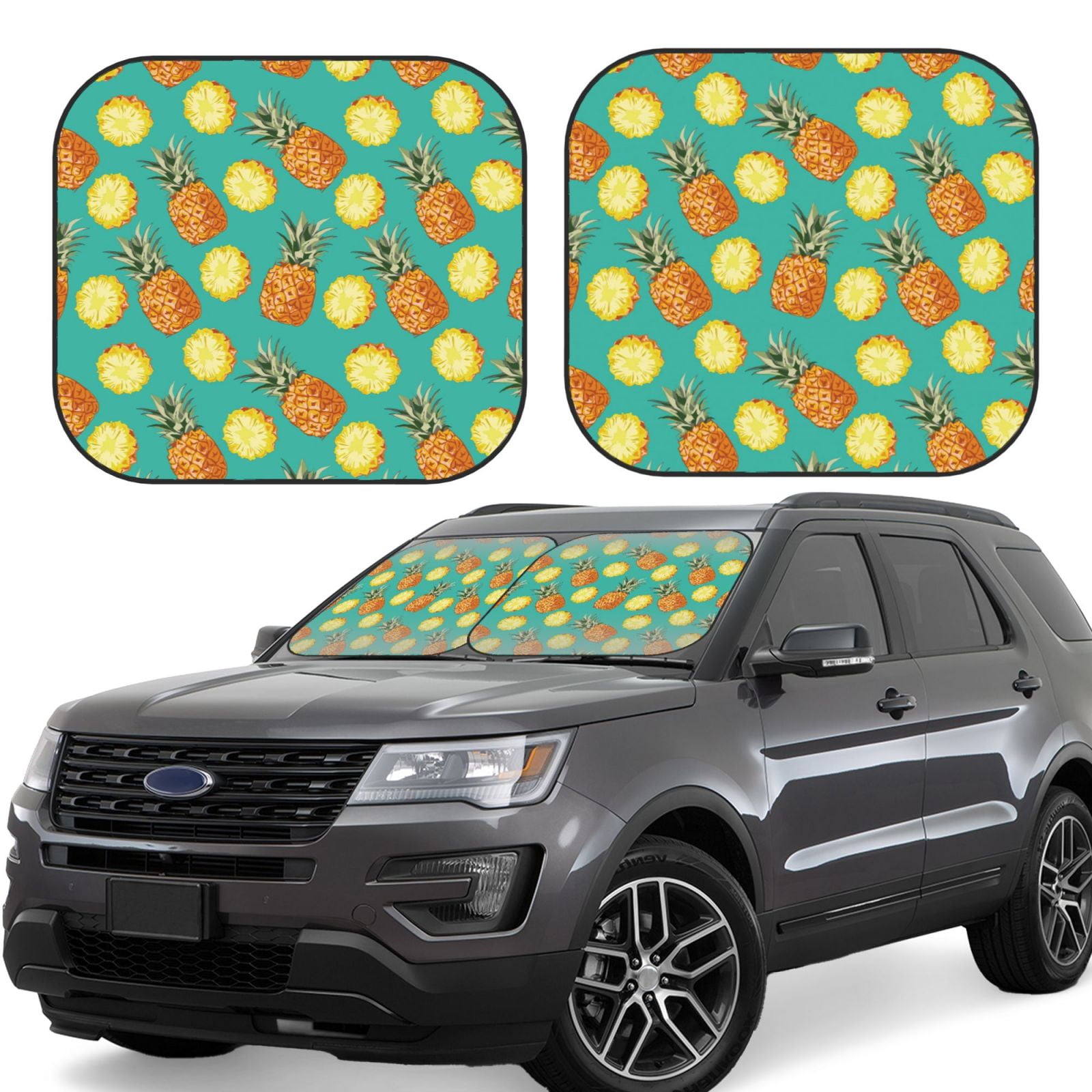 2 Piece Car Windshield Sun Shade - Orange Pineapple Foldable Front Car ...