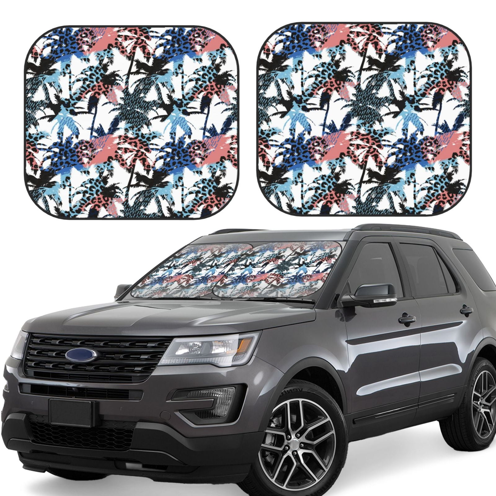 2 Piece Car Windshield Sun Shade - Palm Tree Doodle Foldable Front Car ...