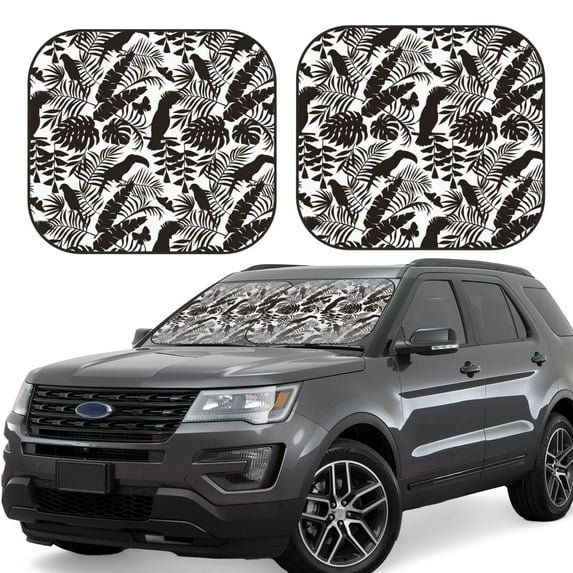 2 Piece Car Windshield Sun Shade - Parrot Leaves Shadow Foldable Front ...