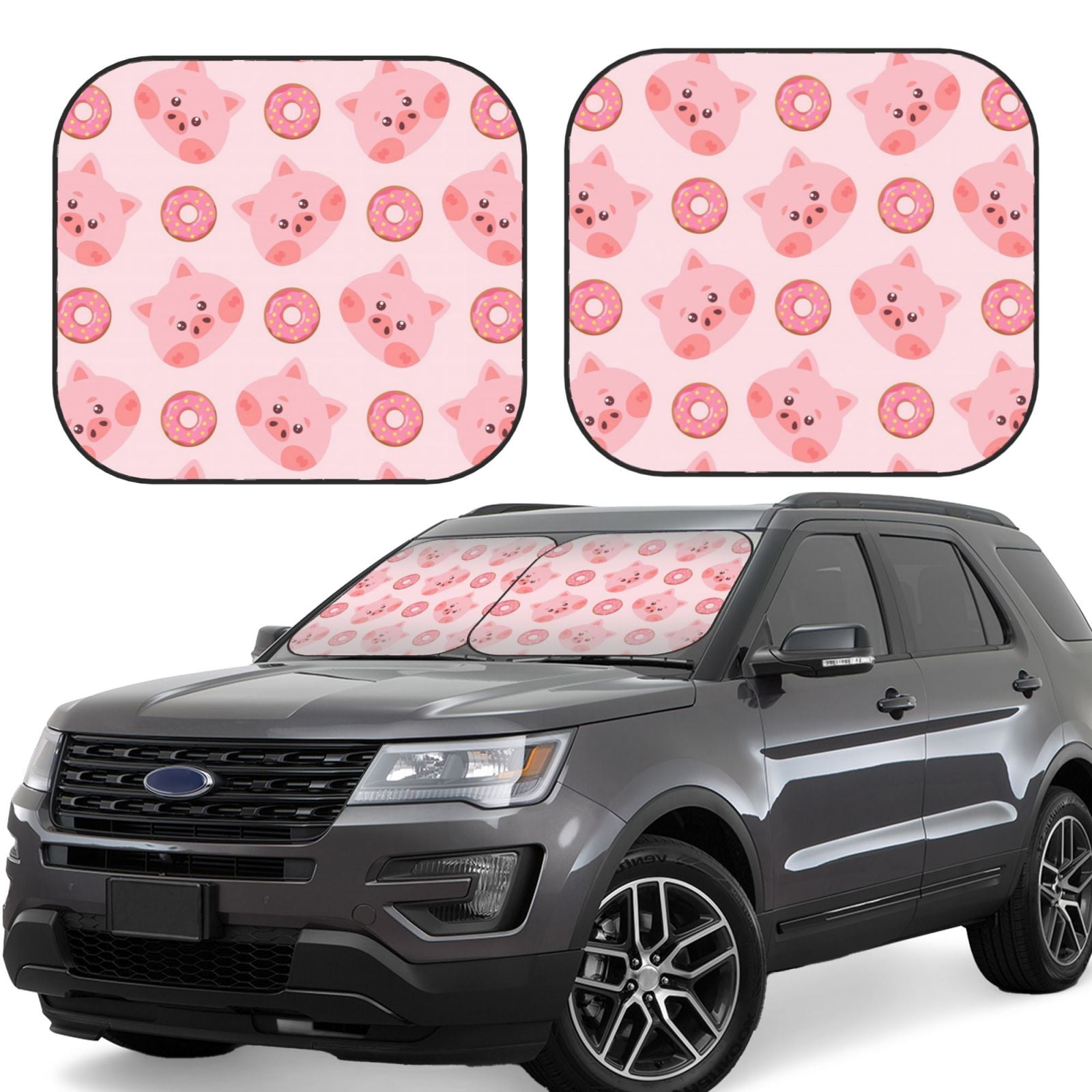 2 Piece Car Windshield Sun Shade - Pigs Head And Donuts Foldable Front ...