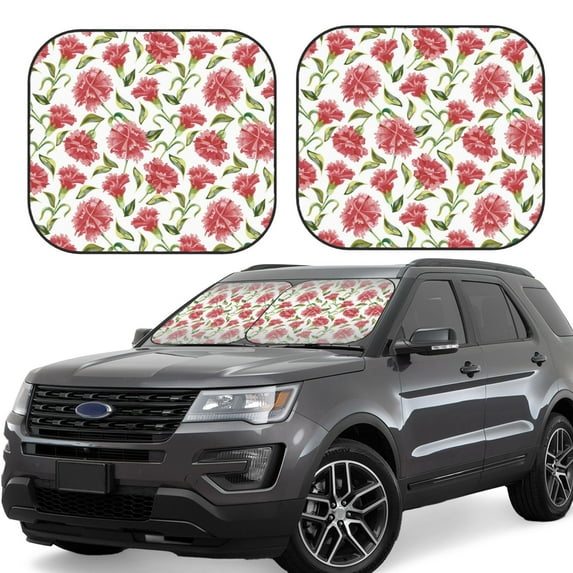 2 Piece Car Windshield Sun Shade - Pink Carnations Flowers Foldable ...
