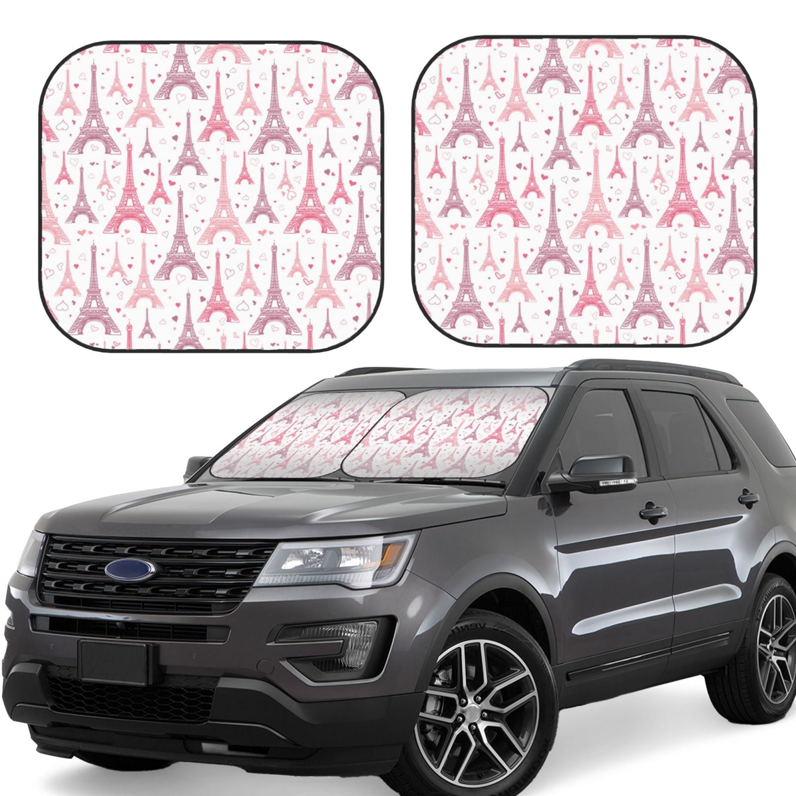 2 Piece Car Windshield Sun Shade - Pink Eiffel Towers Foldable Front ...