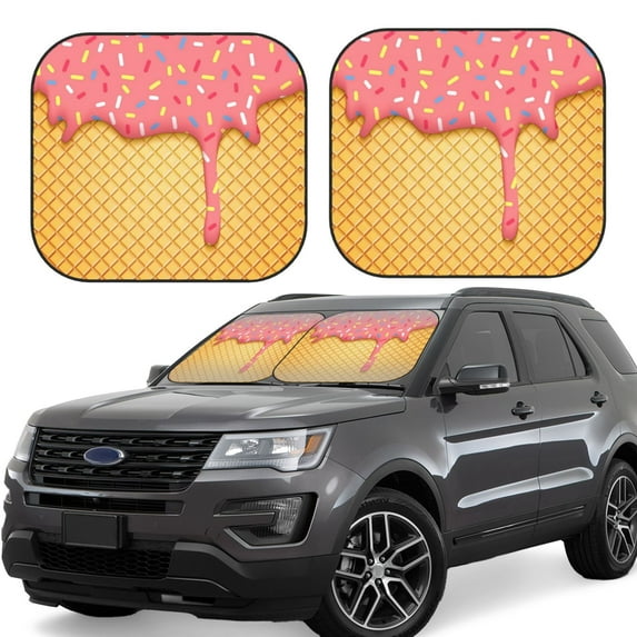 2 Piece Car Windshield Sun Shade - Pink Ice Cream Foldable Front Car ...