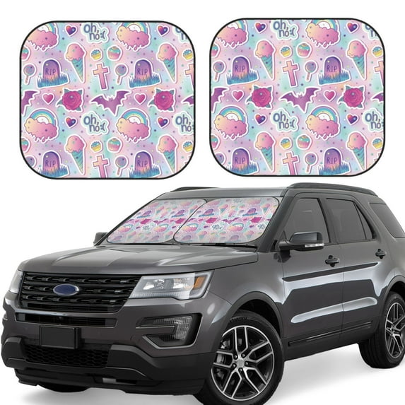 2 Piece Car Windshield Sun Shade - Pink Ice Cream Foldable Front Car ...