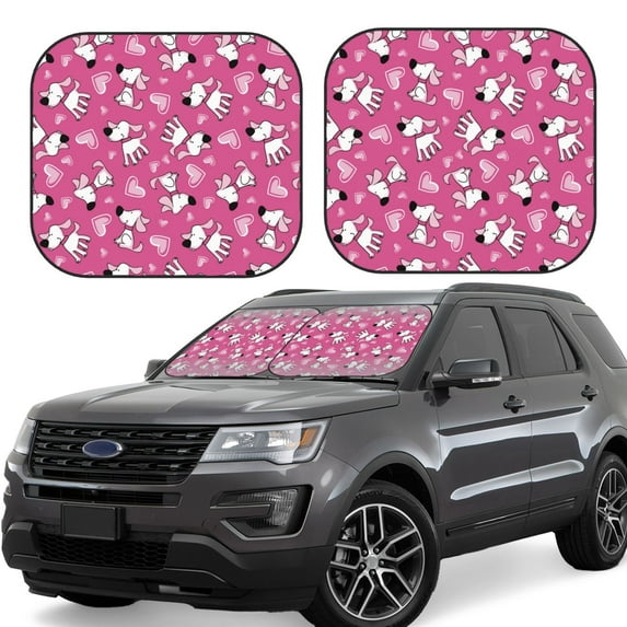 2 Piece Car Windshield Sun Shade - Pink Love Dog Foldable Front Car ...