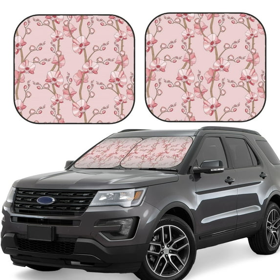 2 Piece Car Windshield Sun Shade - Pink Orchids Flowers Foldable Front ...