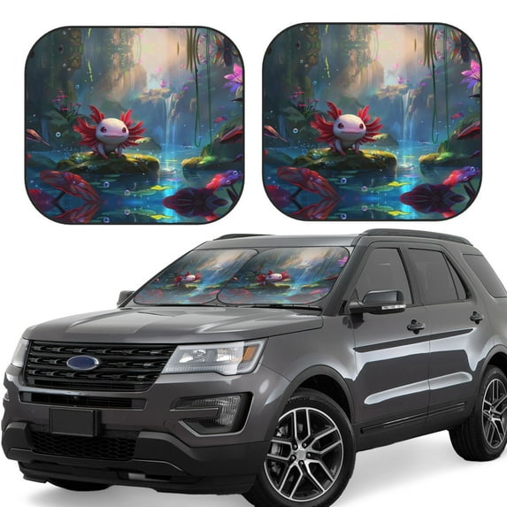 2 Piece Car Windshield Sun Shade - Pond Cute Axolotl Foldable Front Car ...