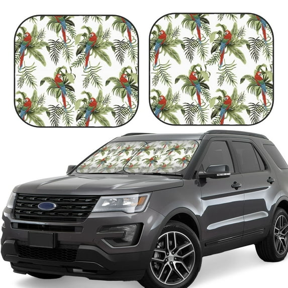 2 Piece Car Windshield Sun Shade - Red Gold Cute Macaw Parrot Plant ...