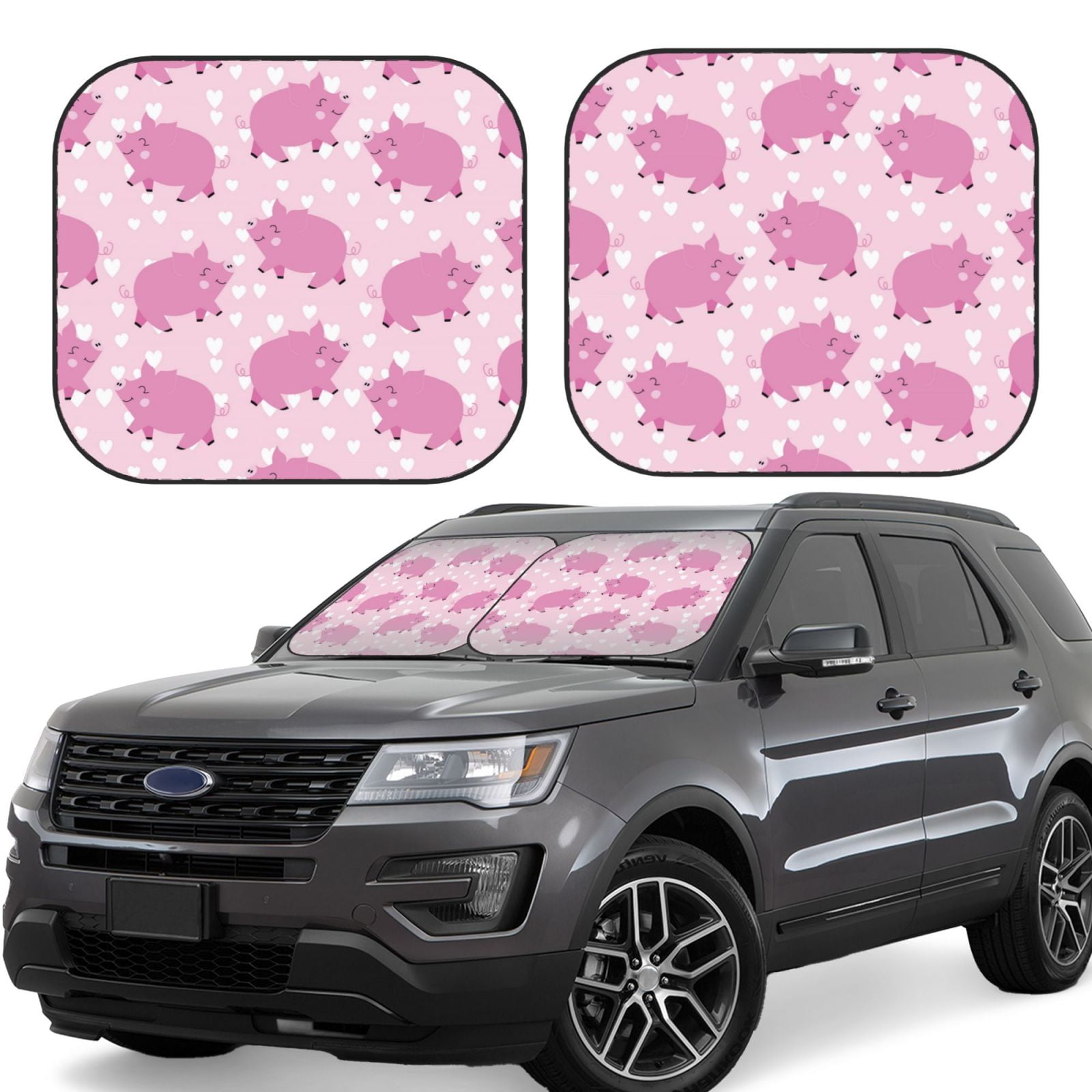 2 Piece Car Windshield Sun Shade - Rose Pink Cute Pig Love Foldable ...