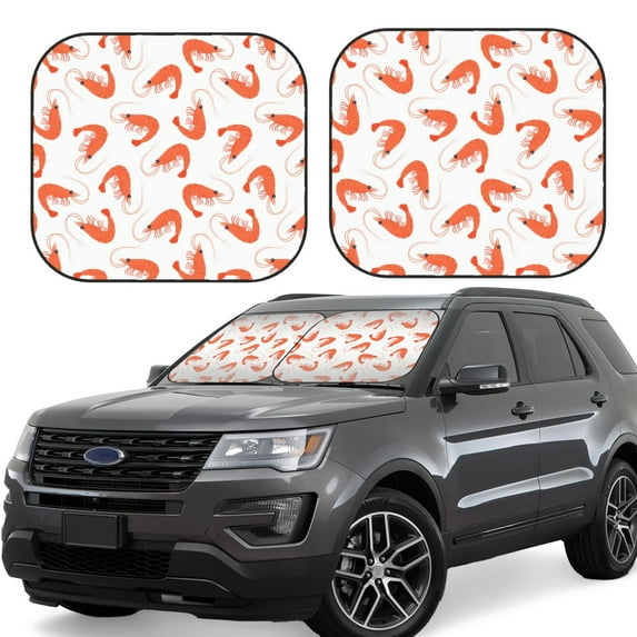 2 Piece Car Windshield Sun Shade - Simple Shrimp Print White Foldable ...