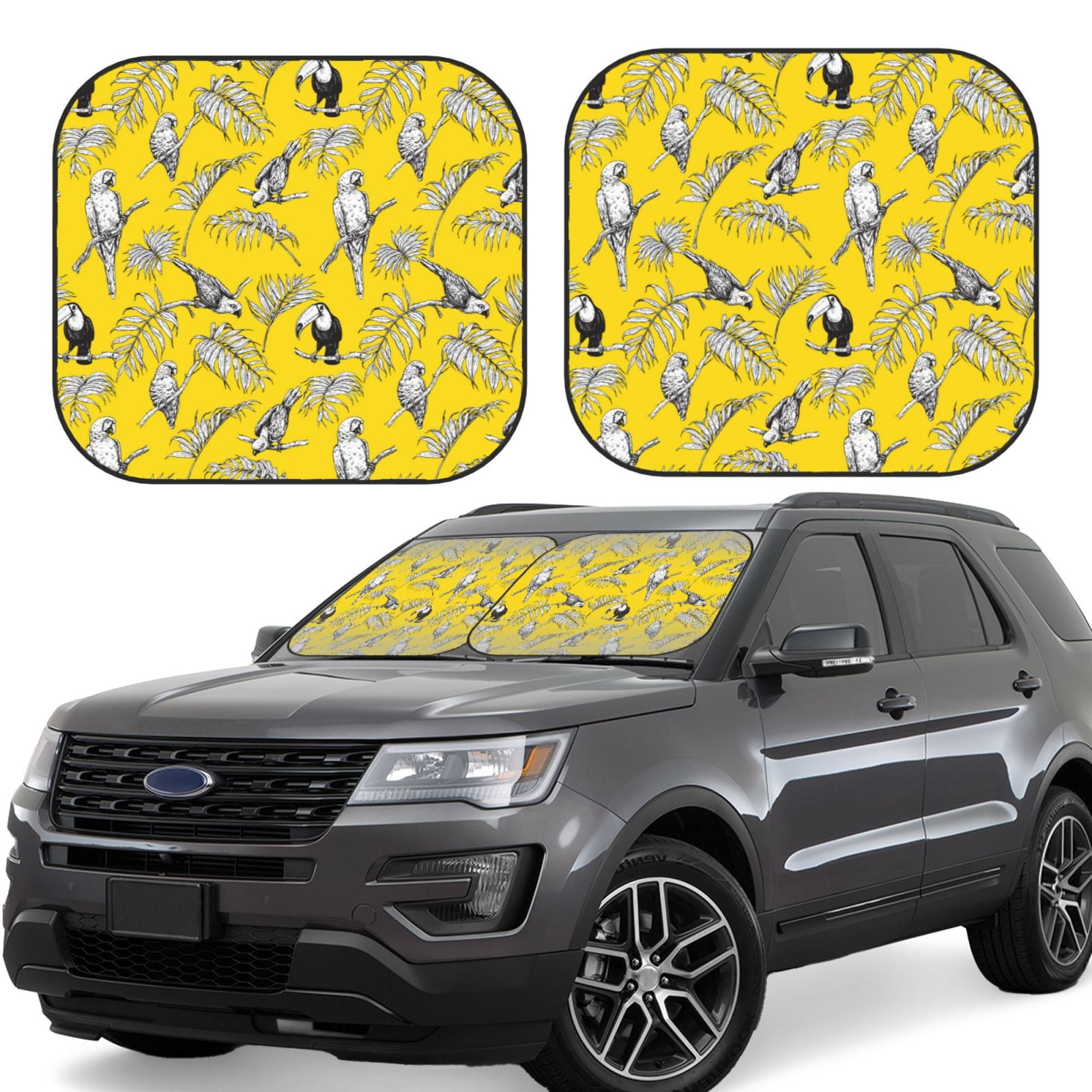 2 Piece Car Windshield Sun Shade - Sketch Cute Parrot Toucan Foldable ...