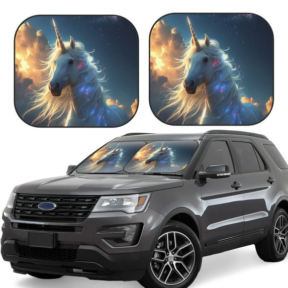2 Piece Car Windshield Sun Shade - Starry Light White Horse Foldable ...