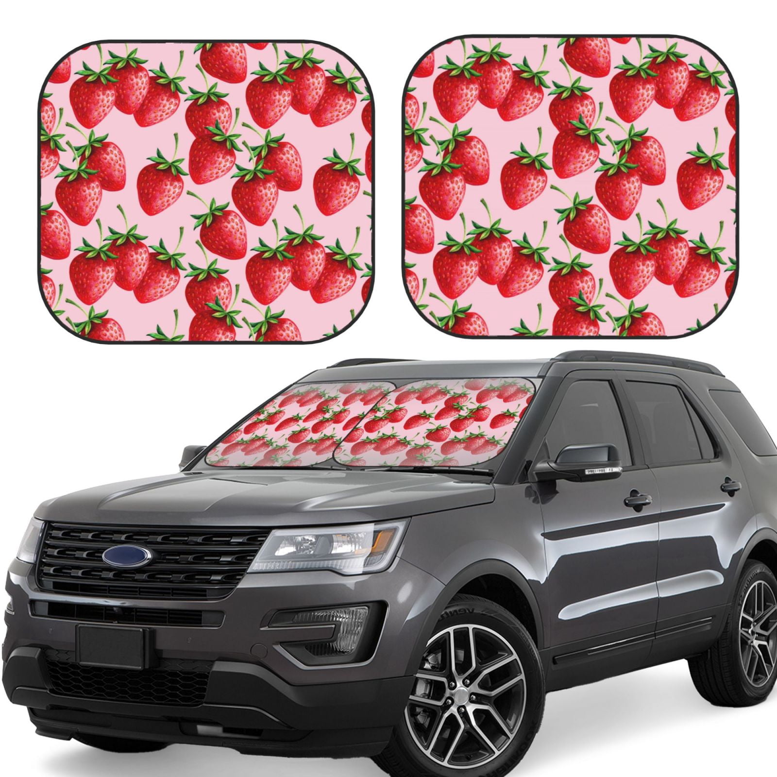 2 Piece Car Windshield Sun Shade - Strawberry Funny Foldable Front Car ...