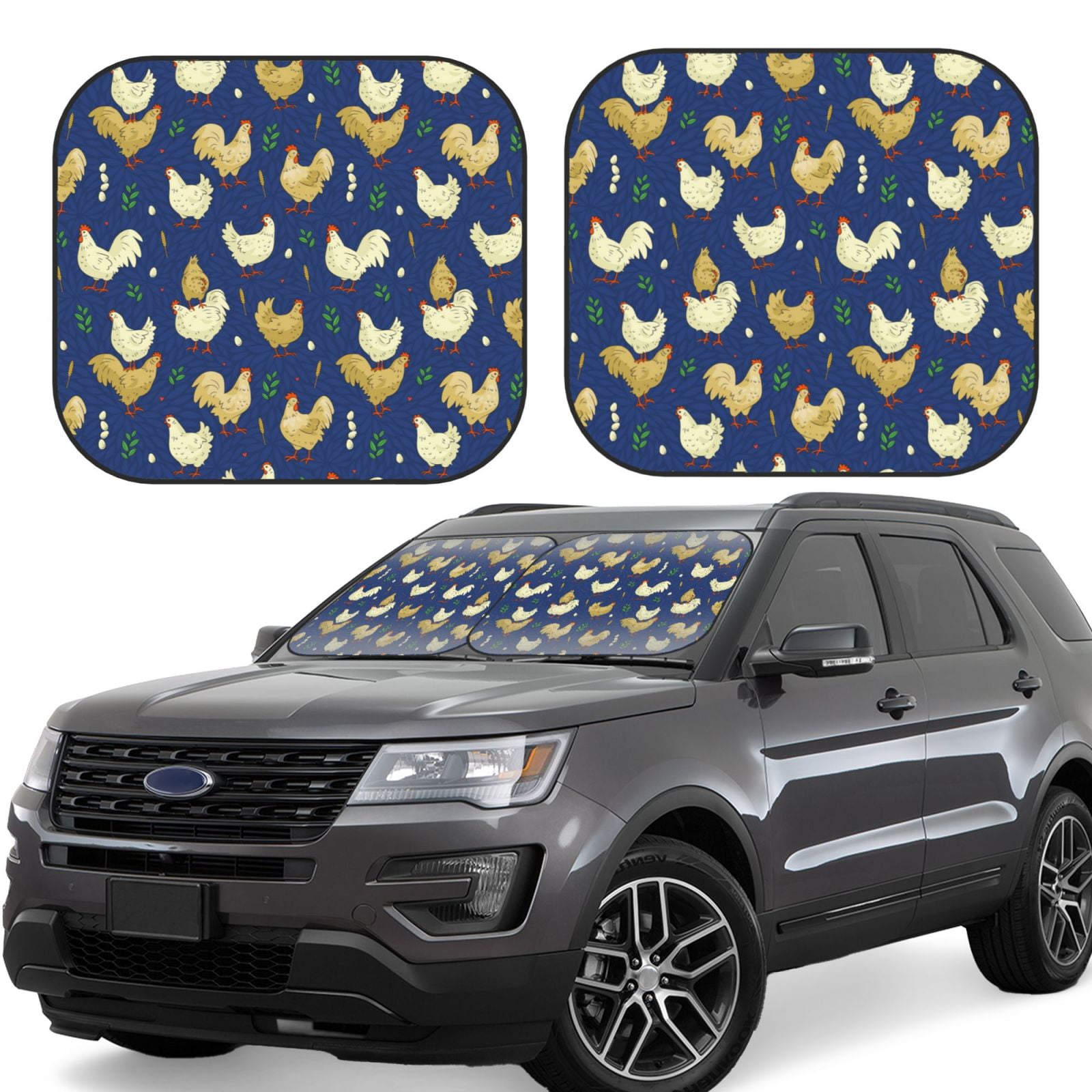 2 Piece Car Windshield Sun Shade - Striking Cute Chicken Blue Foldable ...