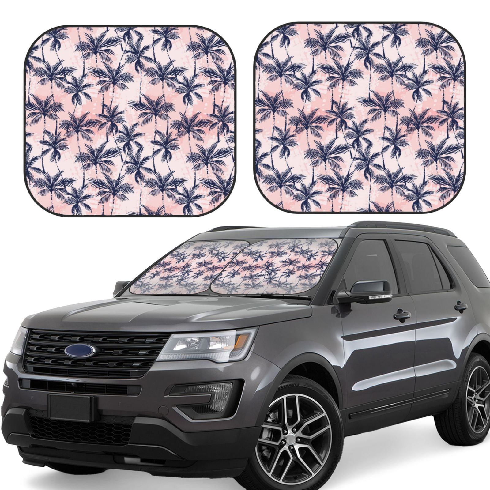 2 Piece Car Windshield Sun Shade - Tropics Palm Trees Foldable Front ...