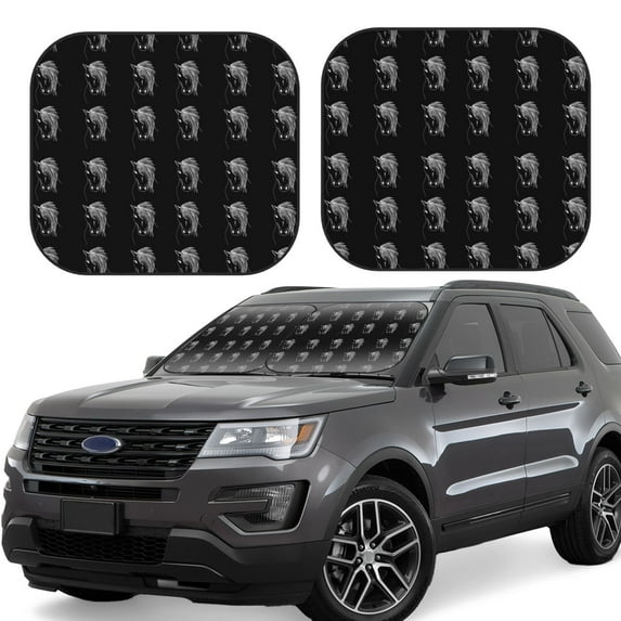 2 Piece Car Windshield Sun Shade - White Lines Long Sideburns Horse ...