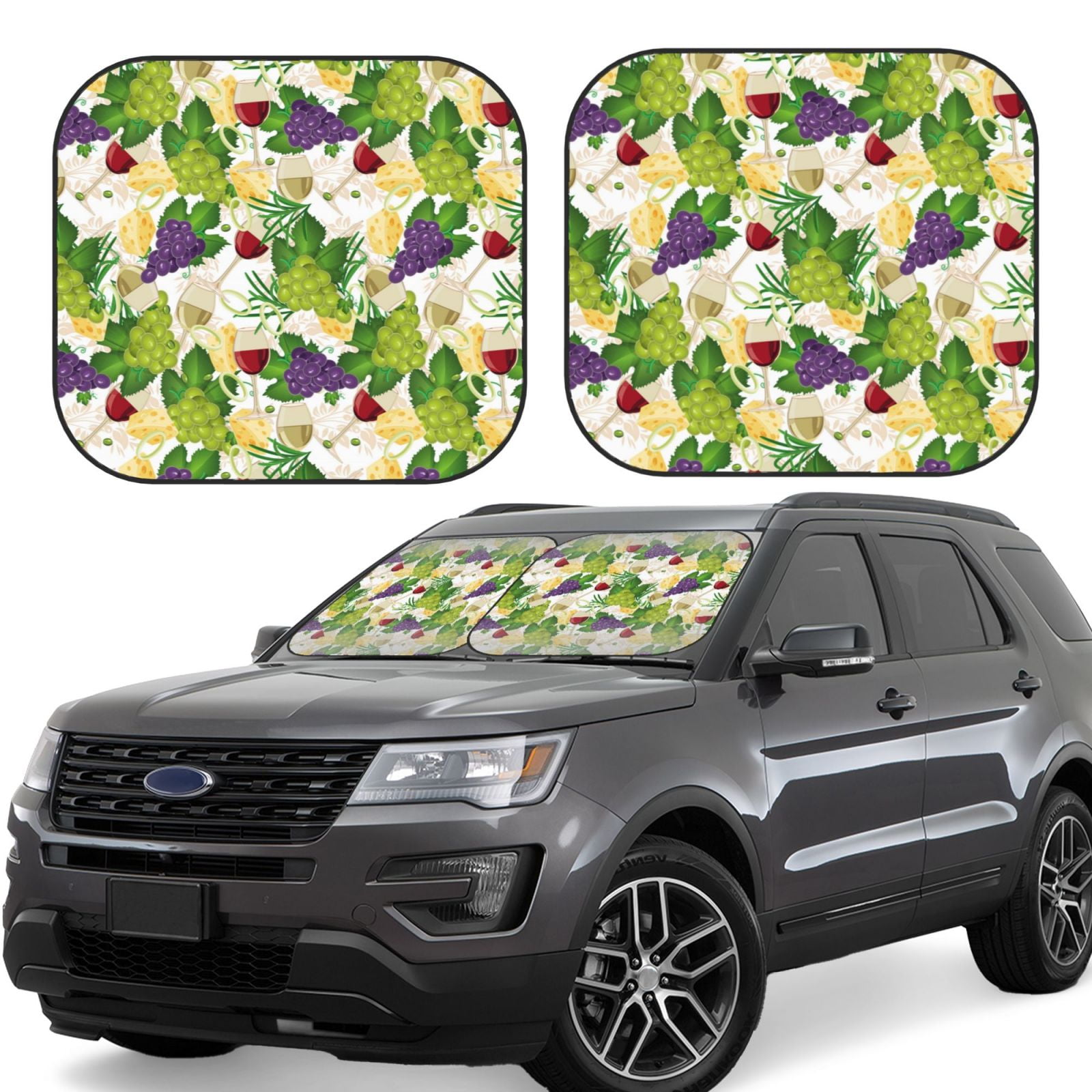 2 Piece Car Windshield Sun Shade - Wine Bottle Grape Foldable Front Car ...
