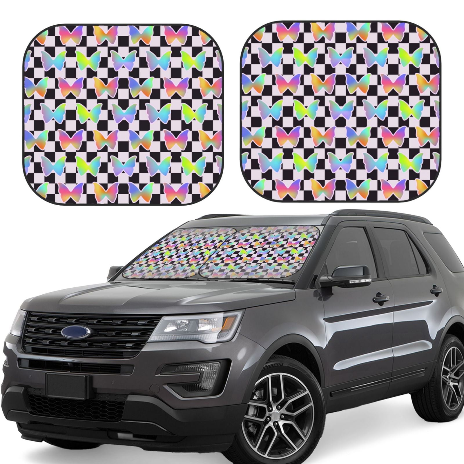 2 Piece Car Windshield Sun Shade - Y2K aesthetic grid butterfly ...