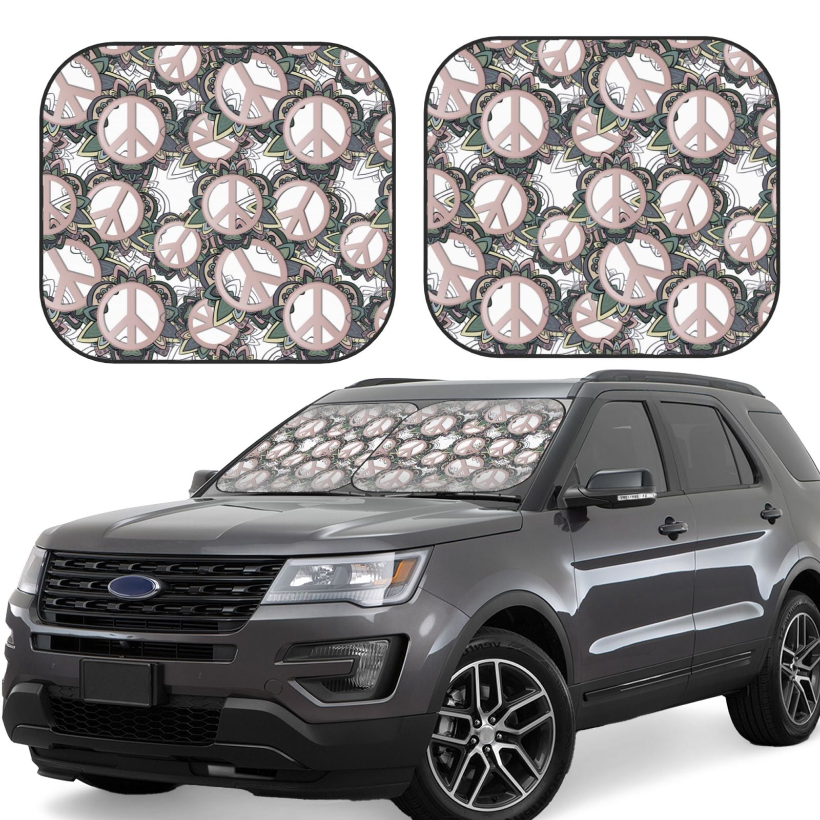2 Piece Car Windshield Sun Shade - cool flower peace sign Foldable ...