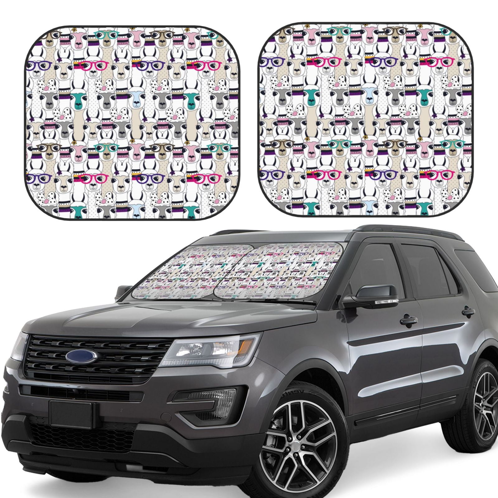 2 Piece Car Windshield Sun Shade - cute alpacas lama Glasses funny ...