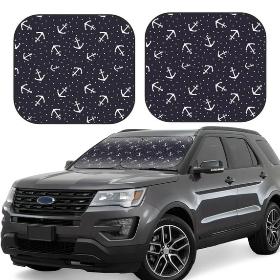 2 Piece Car Windshield Sun Shade - cute white anchor dots navyblue ...