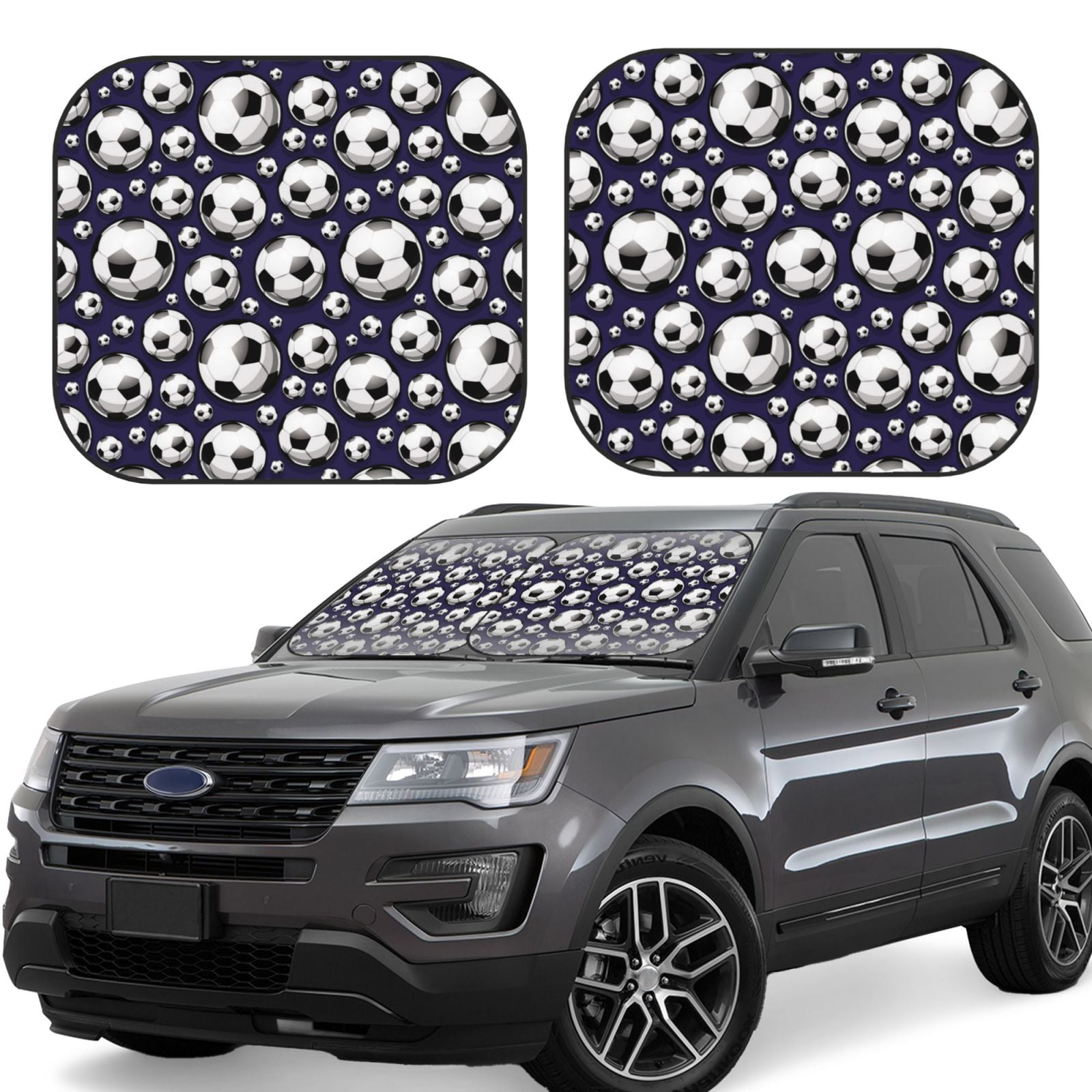 2 Piece Car Windshield Sun Shade - football soccer ball navyblue ...