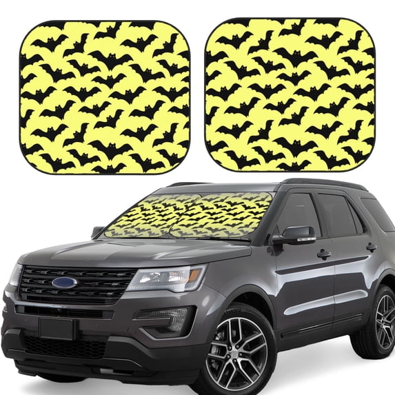 2 Piece Car Windshield Sun Shade - funny cartoon bats Halloween yellow ...