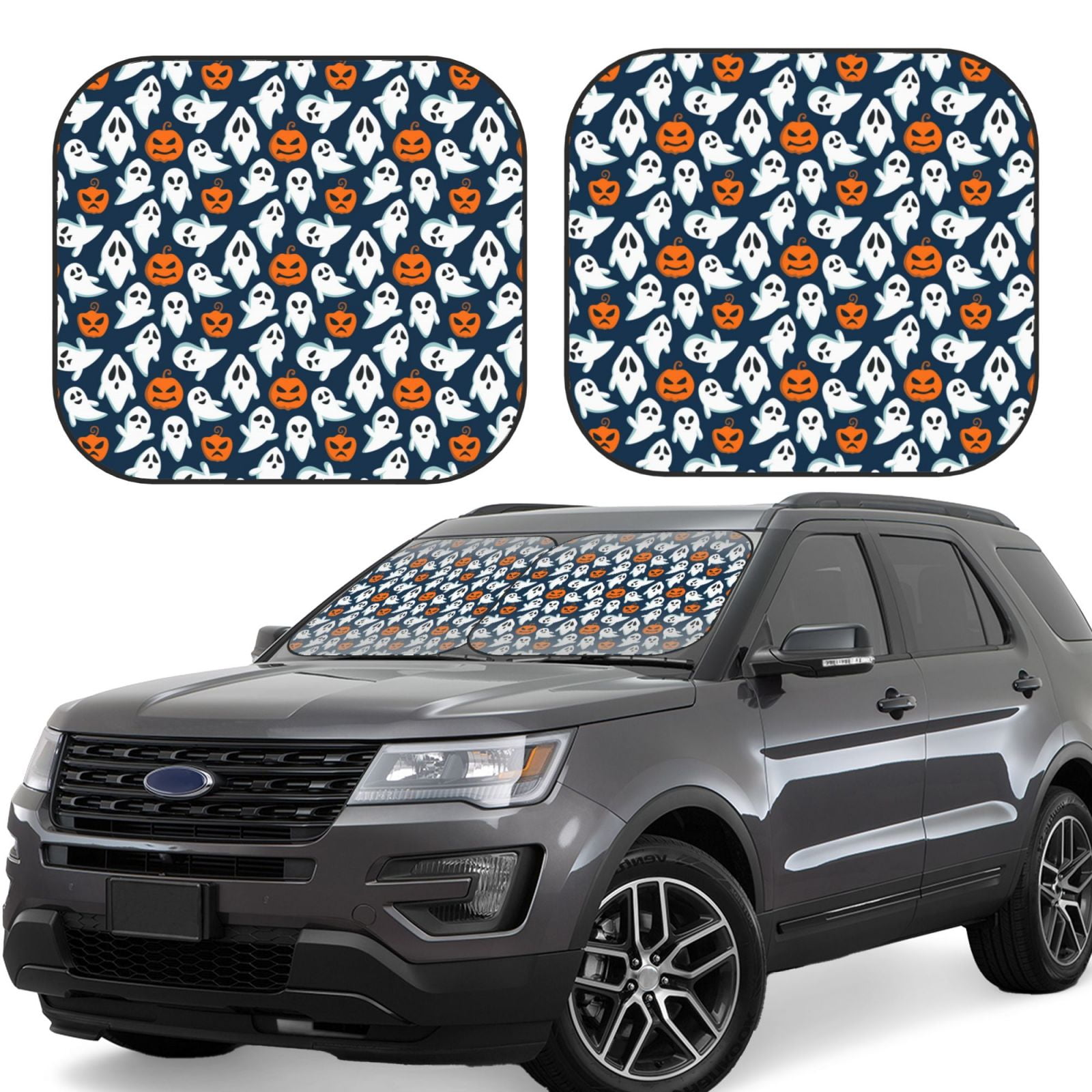 2 Piece Car Windshield Sun Shade - halloween ghost pumpkins design ...