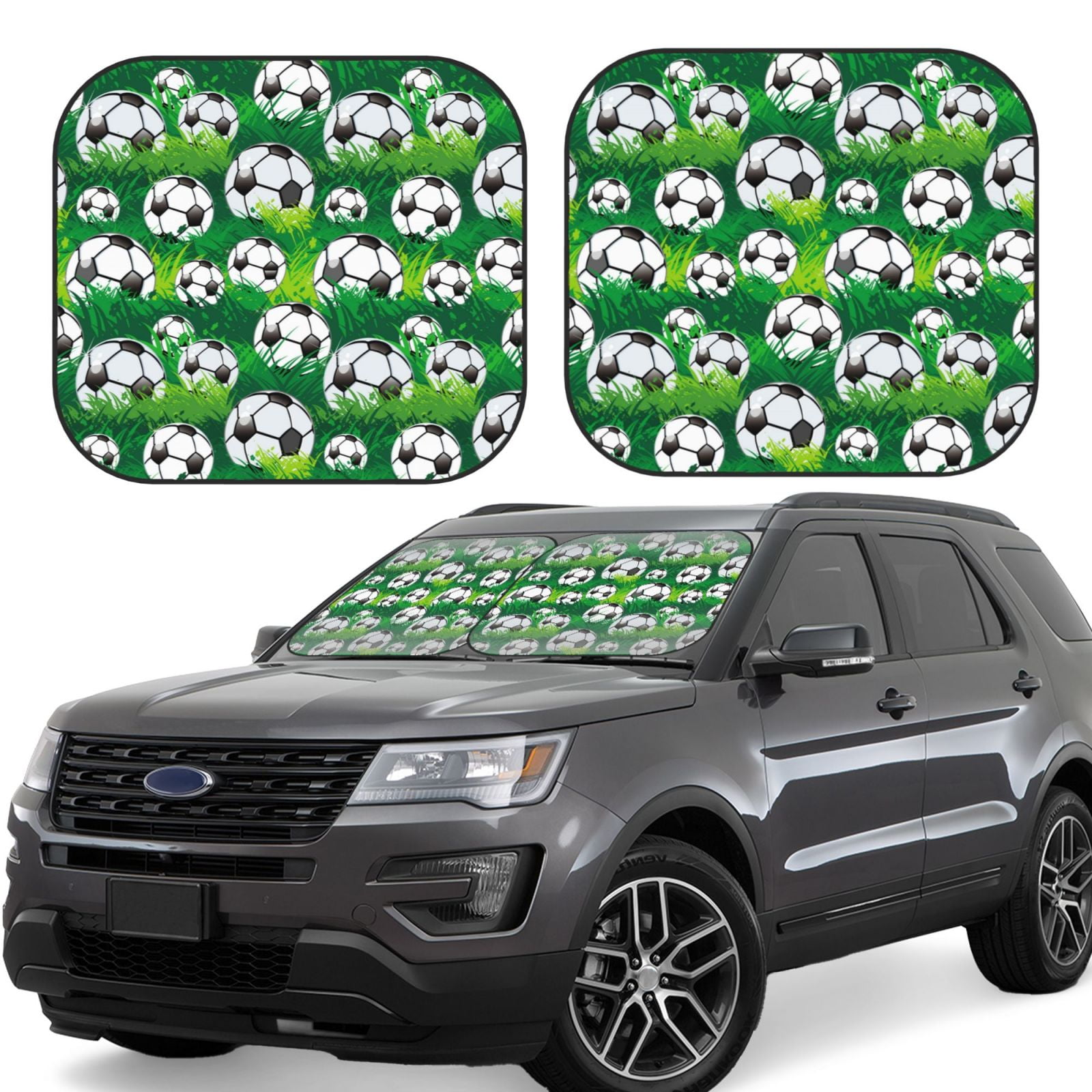 2 Piece Car Windshield Sun Shade - soccer Football ball green grass ...