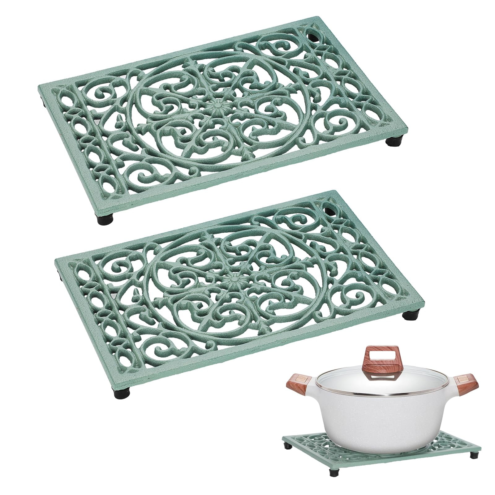 2 Piece Cast Iron Trivet Set, 9.6 x 6.3 Inch Heat Resistant Metal ...