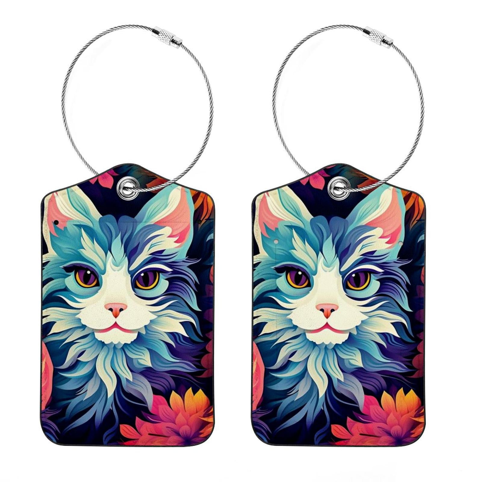 2 Piece Cat Luggage Tag for Suitcase Identifiers Privacy Name Address ...