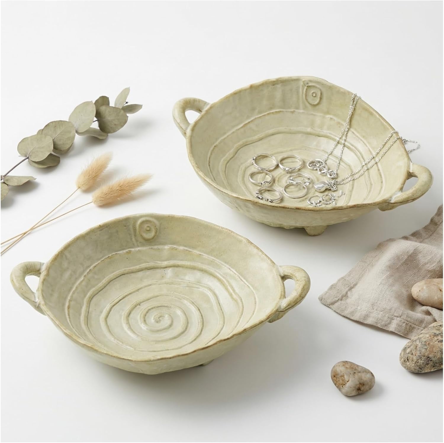 2 Piece Ceramic Decorative Bowl, Handmade Key Bowl for Entryway Table ...